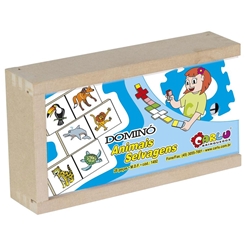Jogo de Dominó dos Animais Selvagens com 28 Peças em Madeira Carlu