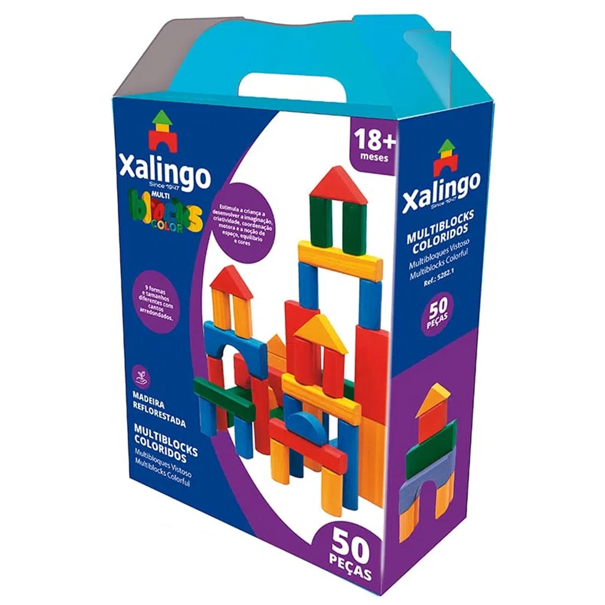 Multi Blocks Coloridos em Madeira com 50 peças - Xalingo